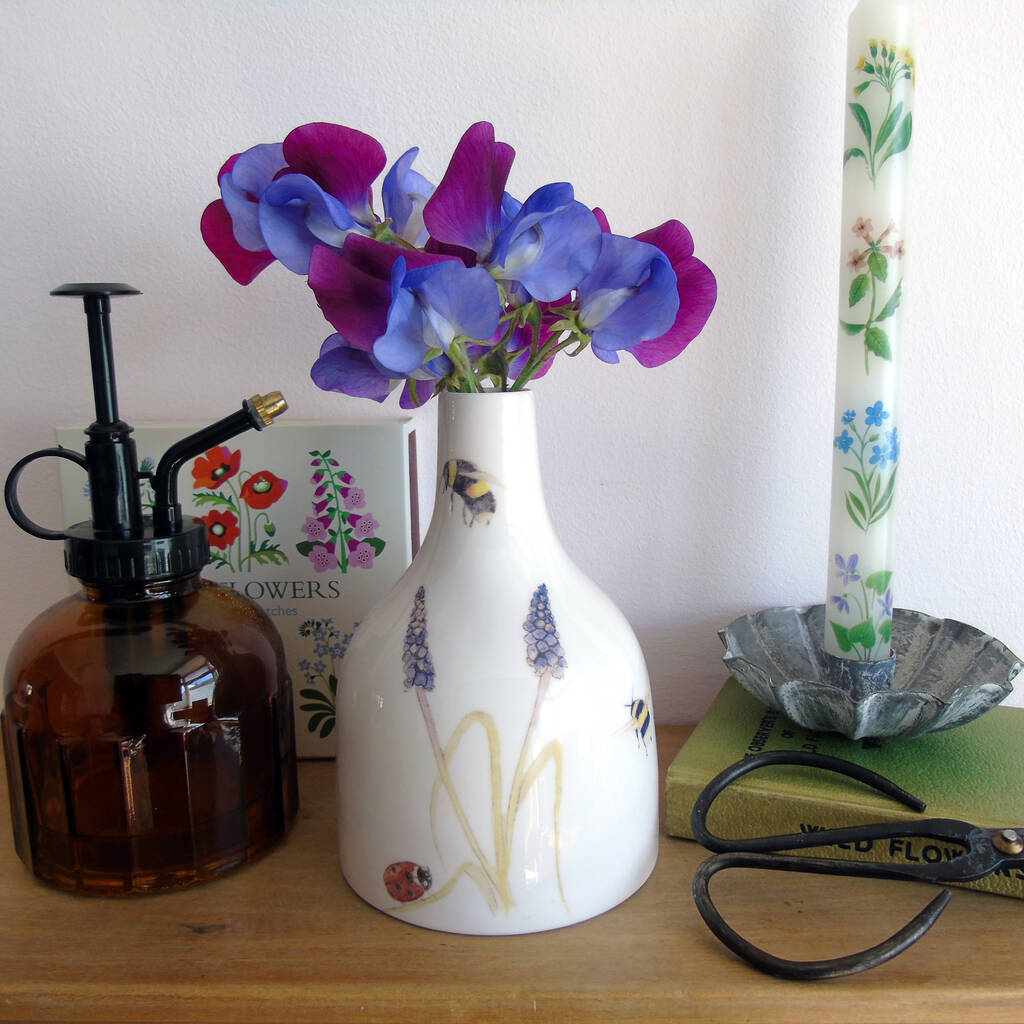 Spring Flowers And Bees Ceramic Bud Vase By littlebirdydesigns