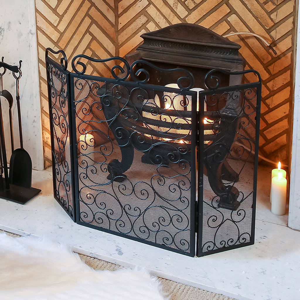 ornate scrolled design fire screen and spark protector by dibor ...