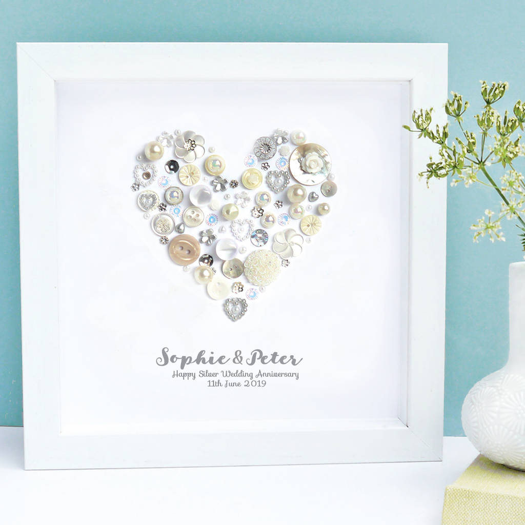 Personalised Silver Anniversary Button Heart By Sweet Dimple ...