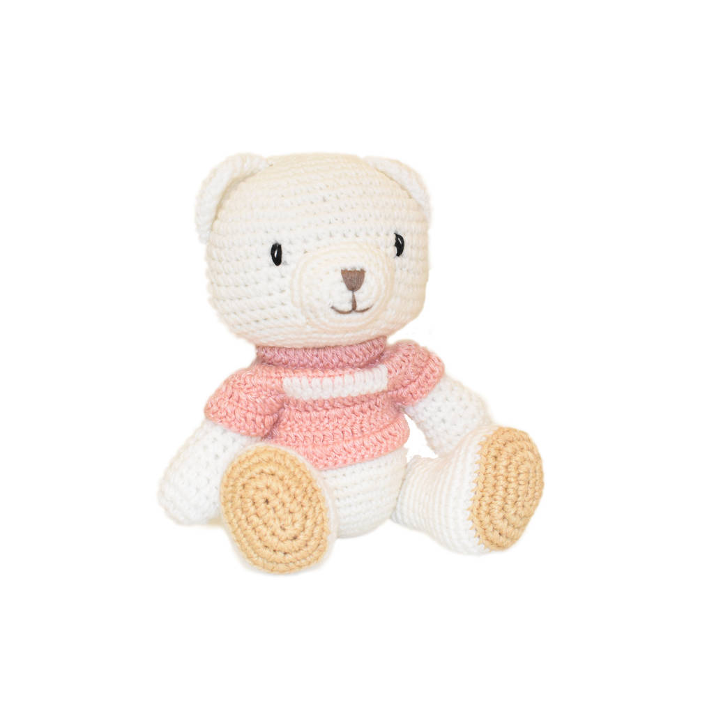 hand knitted lizzie teddy bear personalised ribbon by oh my giddy aunt ...