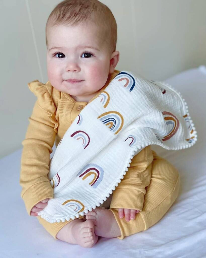 Set Of Two Pom Pom Rainbow Muslin Squares By BabyBells
