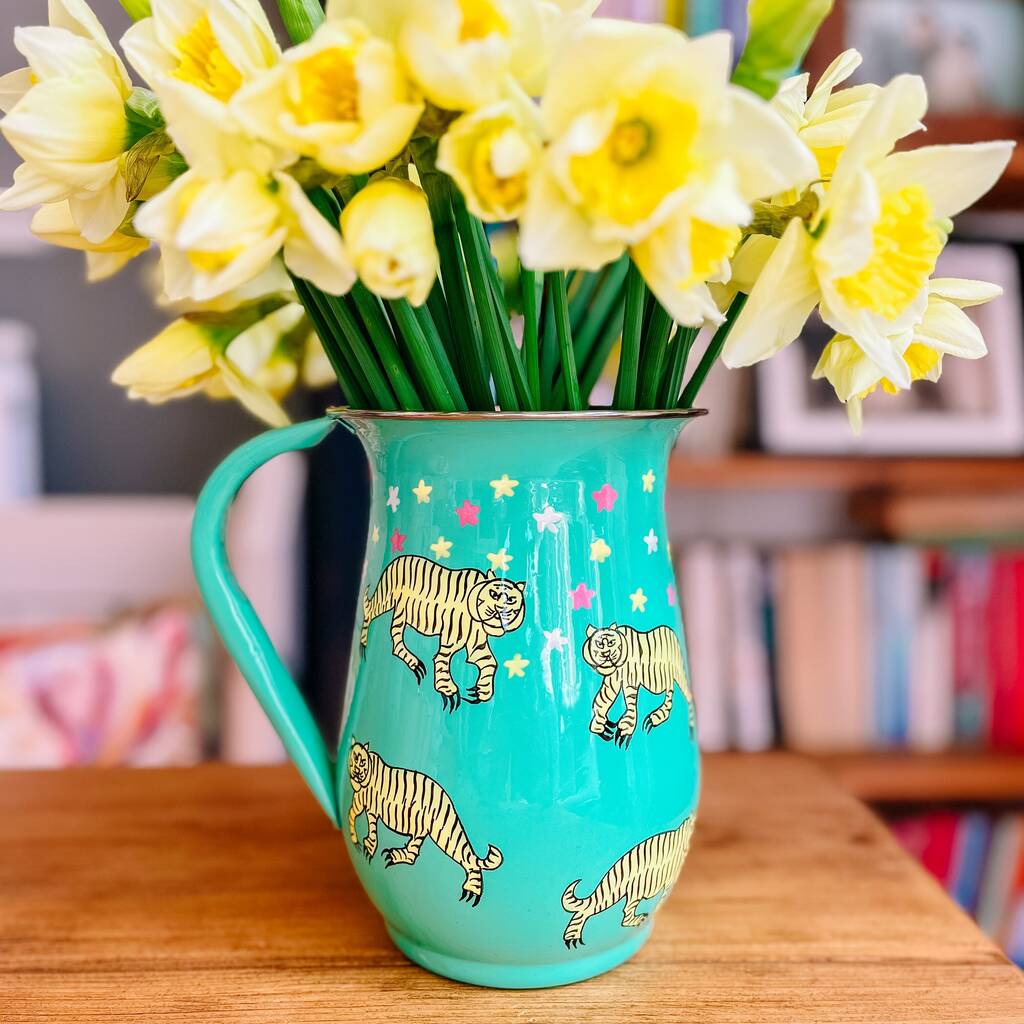 Hand Painted Enamel Jug | Green Tiger By Bombaby | notonthehighstreet.com