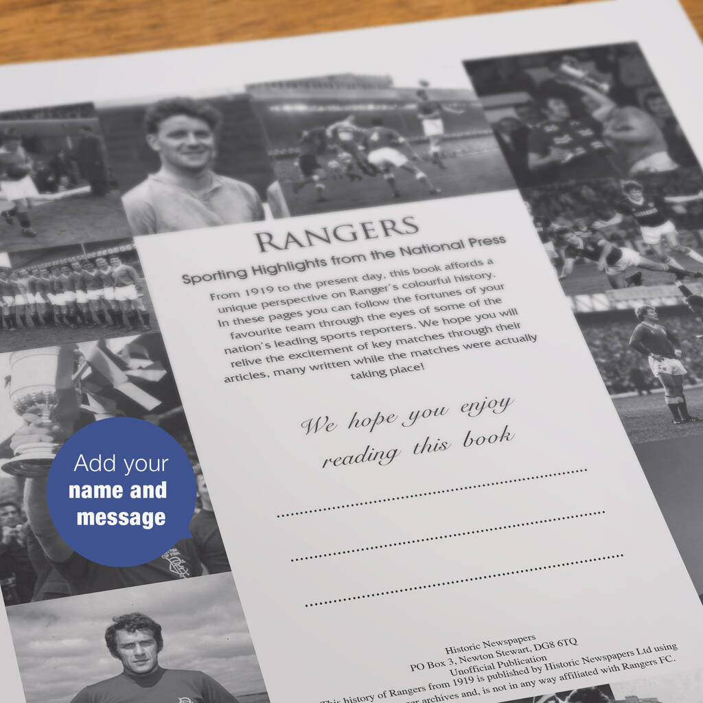 Rangers Personalised Football Gift Newspaper Book By Historic ...