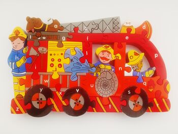 Handmade Wooden Alphabet Fire Engine Puzzle By Wood Like To Play Ltd ...