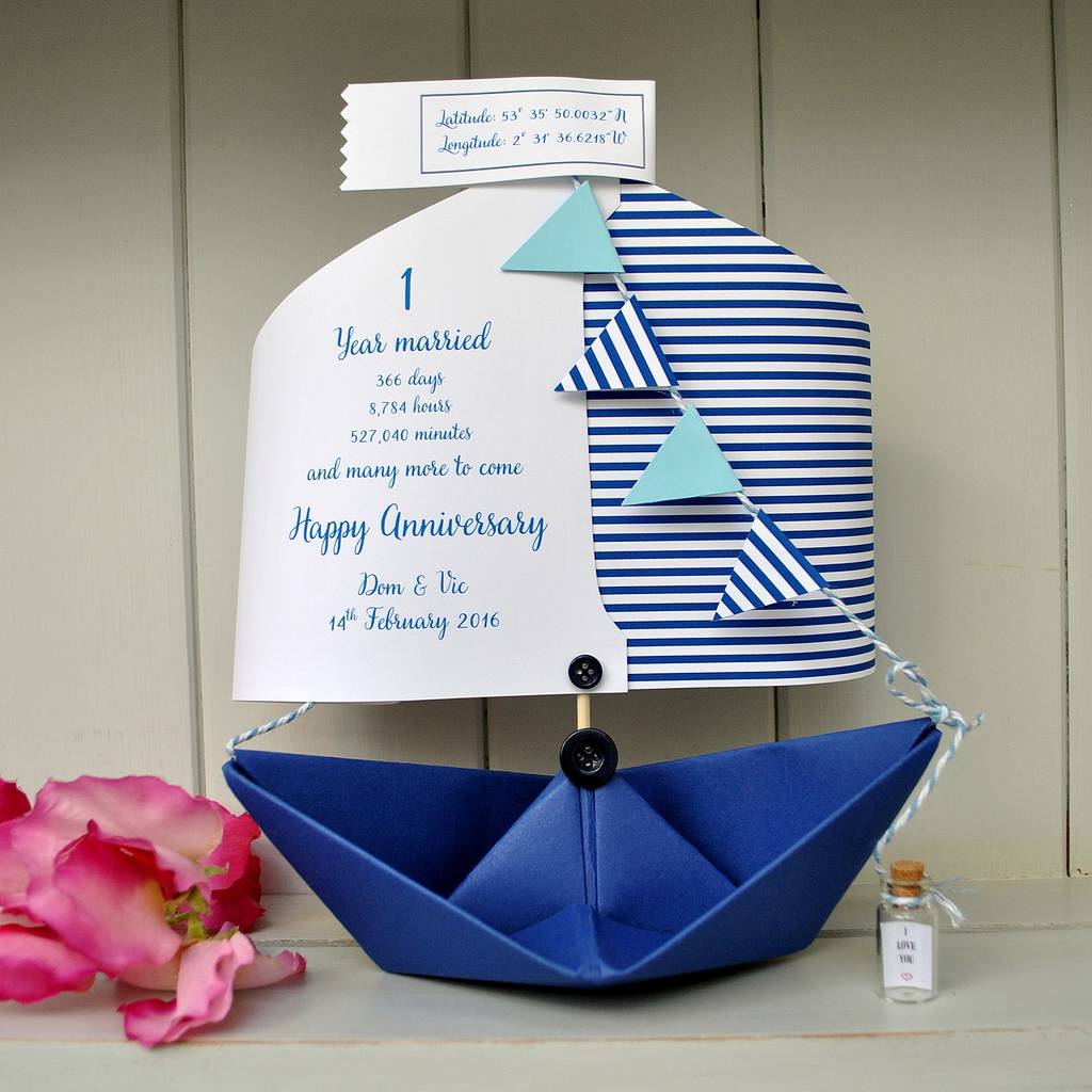personalised anniversary paper boat card keepsake by the little ...