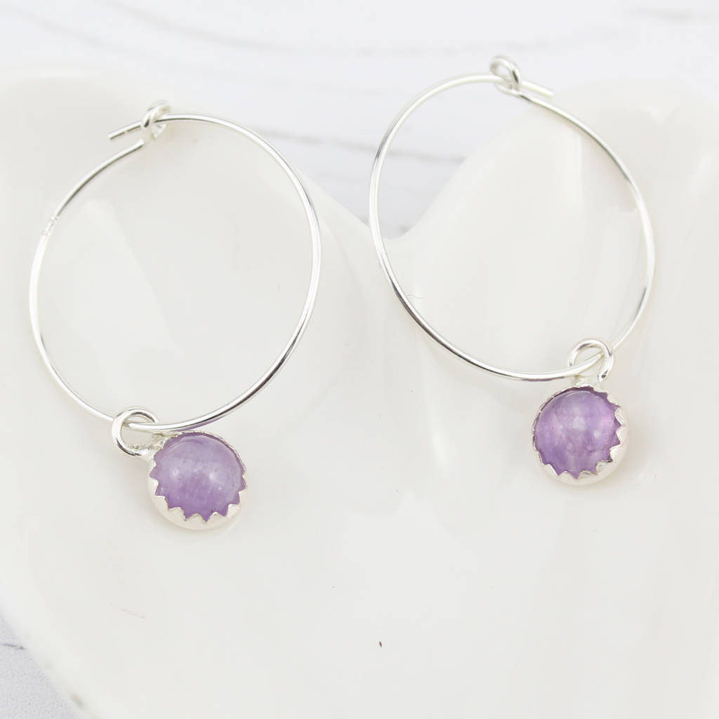 Sterling Silver And Semi Precious Stone Hoop Earrings By Lucy Kemp ...
