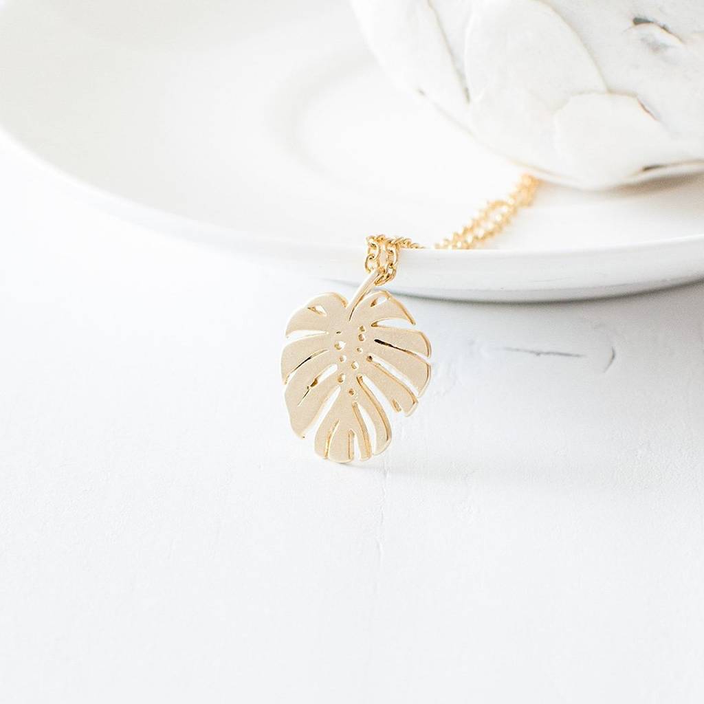 gold monstera leaf pendant necklace by juju treasures ...