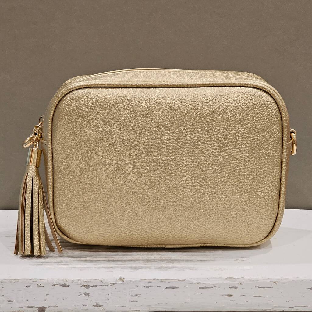 Single Zip Cross Body Bag With Tassel In Gold By Nest ...