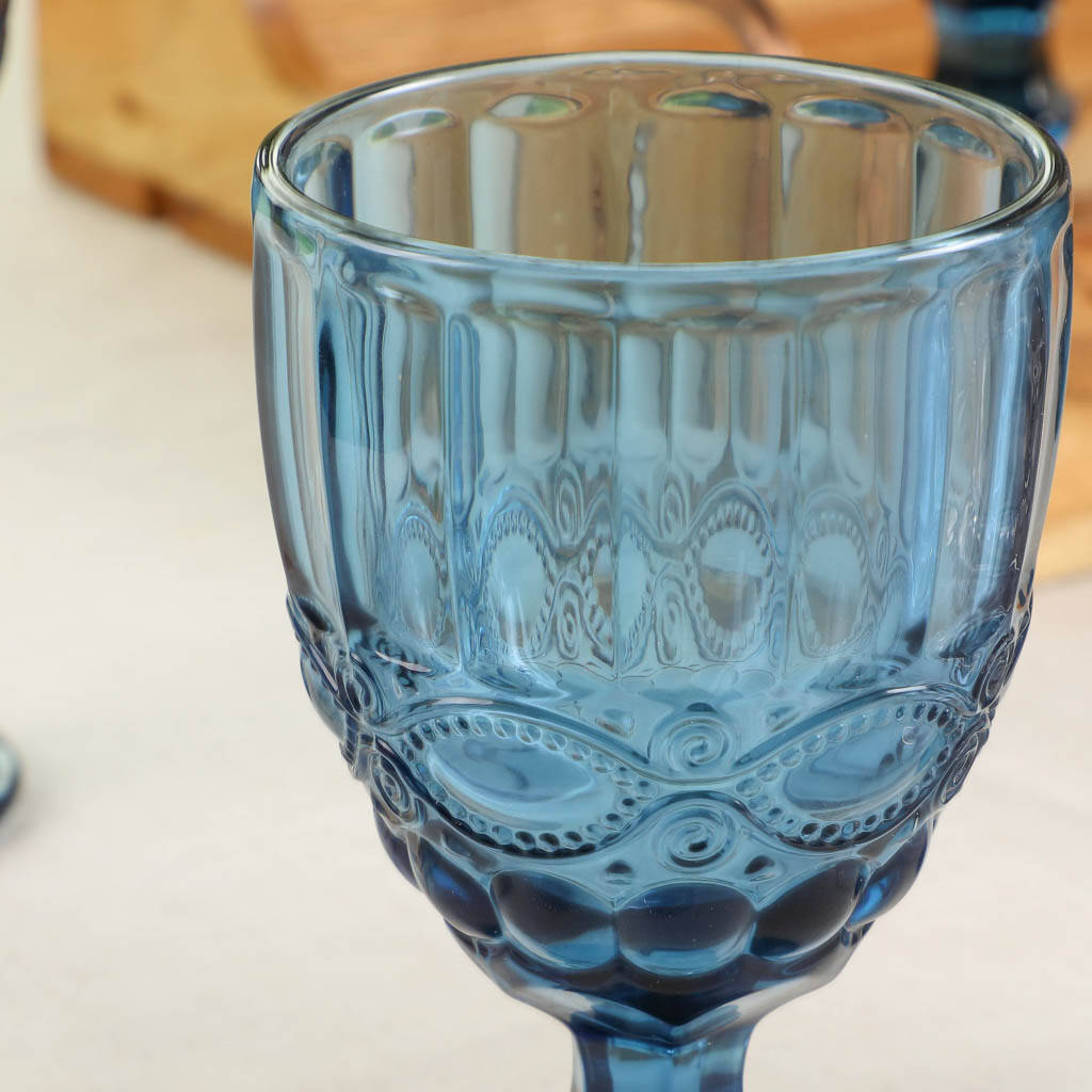 Sapphire Blue Footed Glass Wine Goblets By Dibor