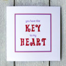 Key To My Heart Personalised Greetings Card By Fiona Gray Designs ...