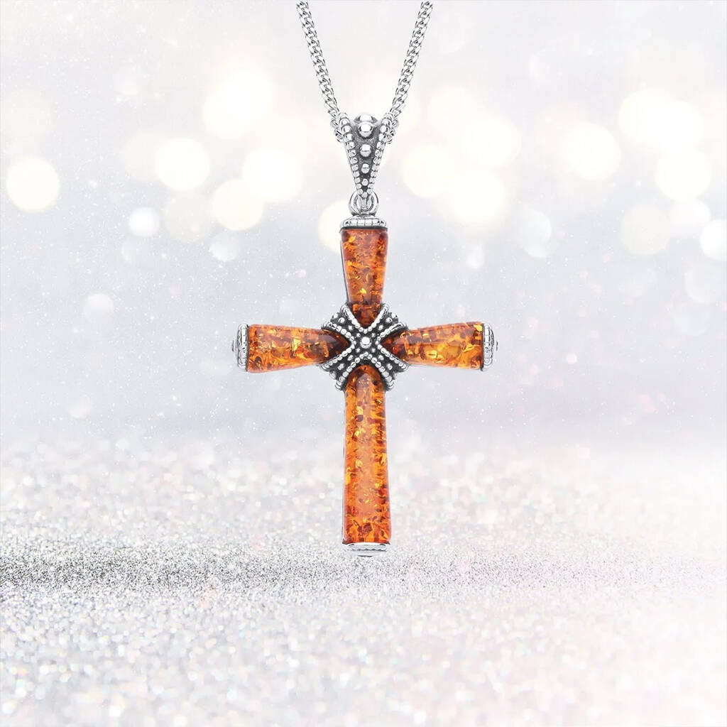 Personalised Baltic Amber Cross Pendant Necklace By Songs of Ink and ...
