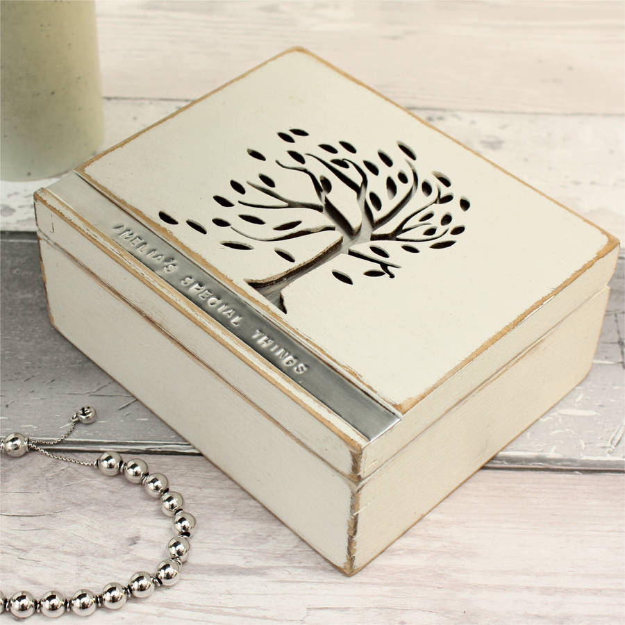 personalised wooden tree filigree trinket box by warner's end ...