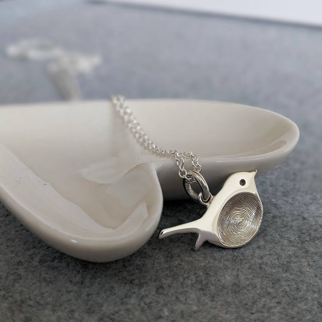 Silver Fingerprint Robin Necklace By Hold Upon Heart ...
