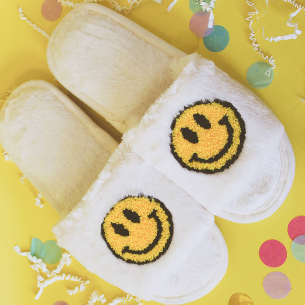 Happy Face Slippers White By Hello Gifts UK | notonthehighstreet.com