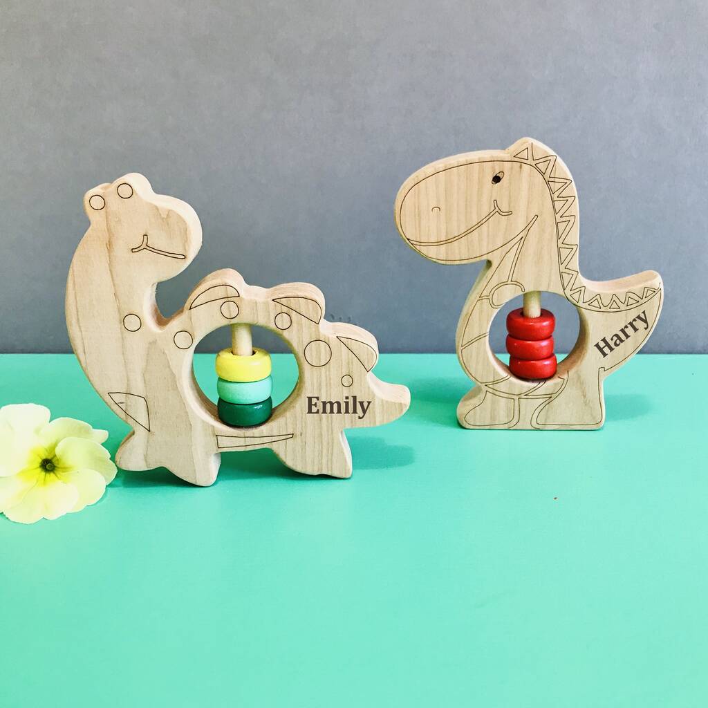 Dinosaurs Eco Friendly Personalised Rattle By Natural Gift Store ...