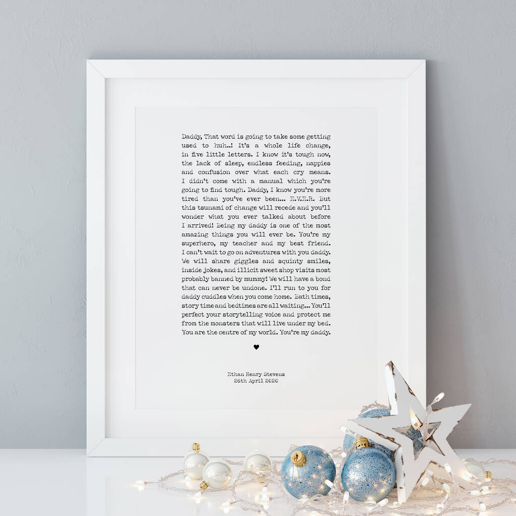 Newborn Letter To New Daddy Print By The Stamford Studio ...