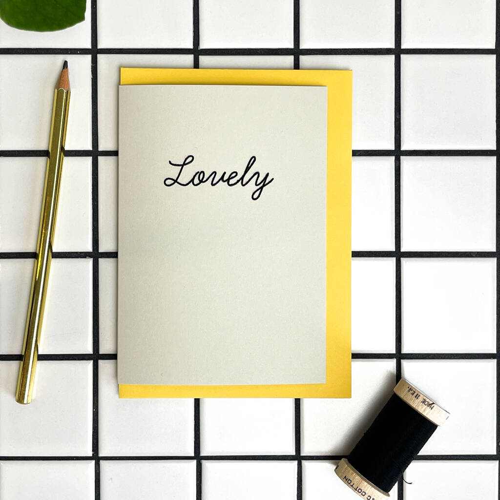 'Lovely' Hand Embroidered Card By Lucy Ganley Studio