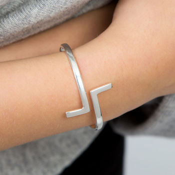 Silver Geometric Bar Adjustable Bangle By Lovethelinks ...