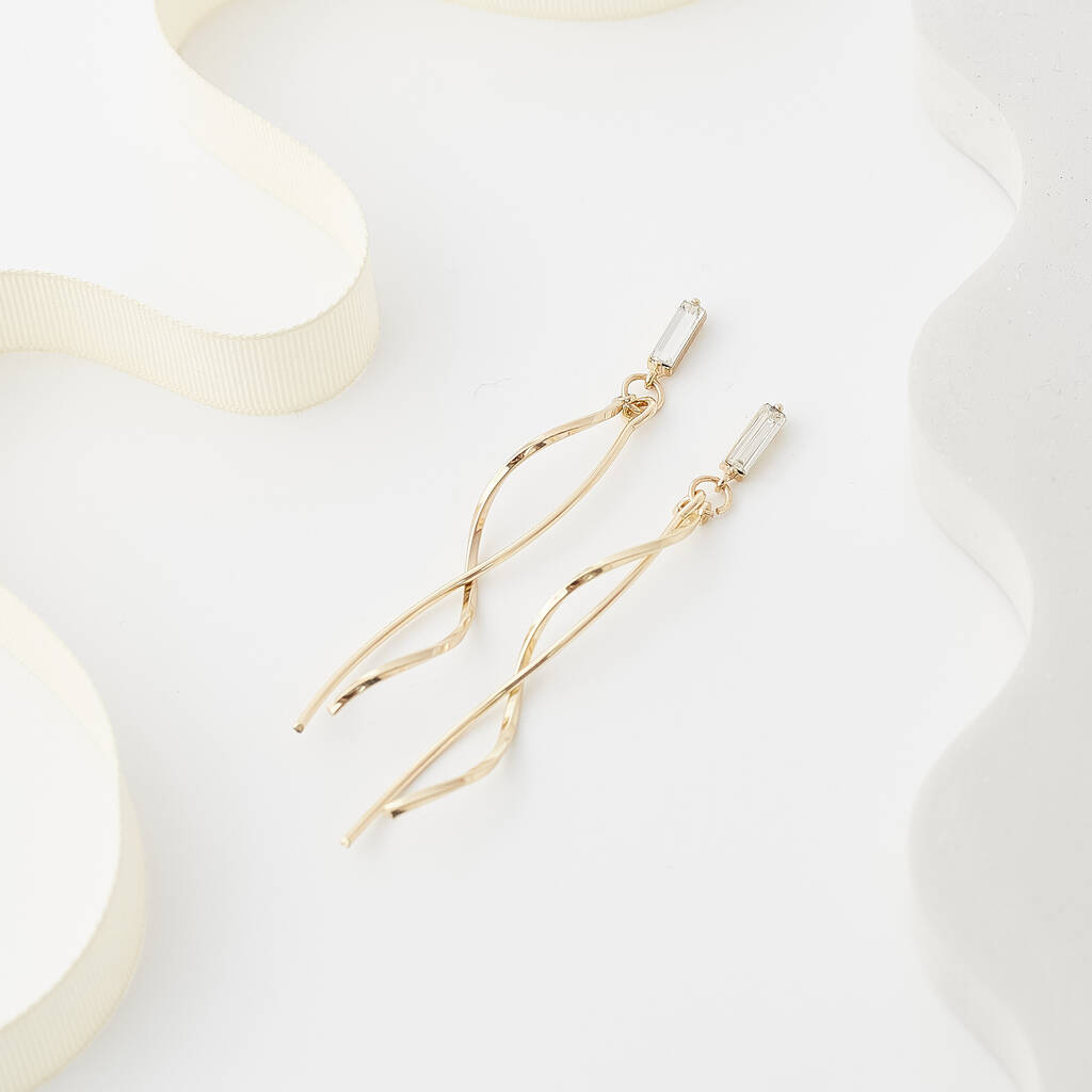Long Drop Wavy Rod Crystal Earrings By Brand X