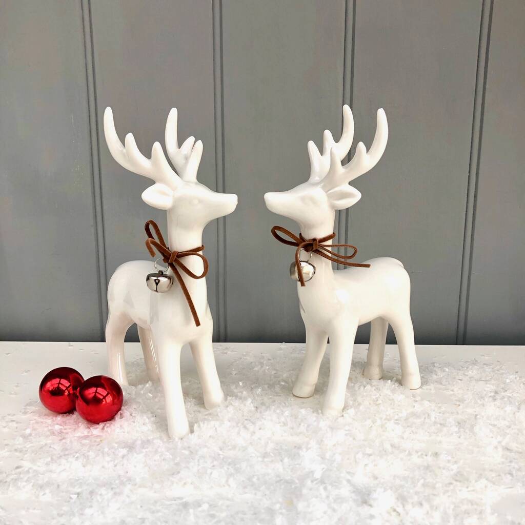Pair Of White Ceramic Reindeers By Pink Pineapple Home & Gifts ...