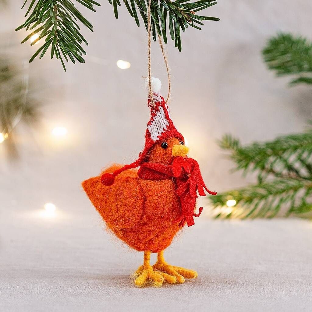 Chicken With Woolly Hat Felt Hanging Decoration By Lola & Alice