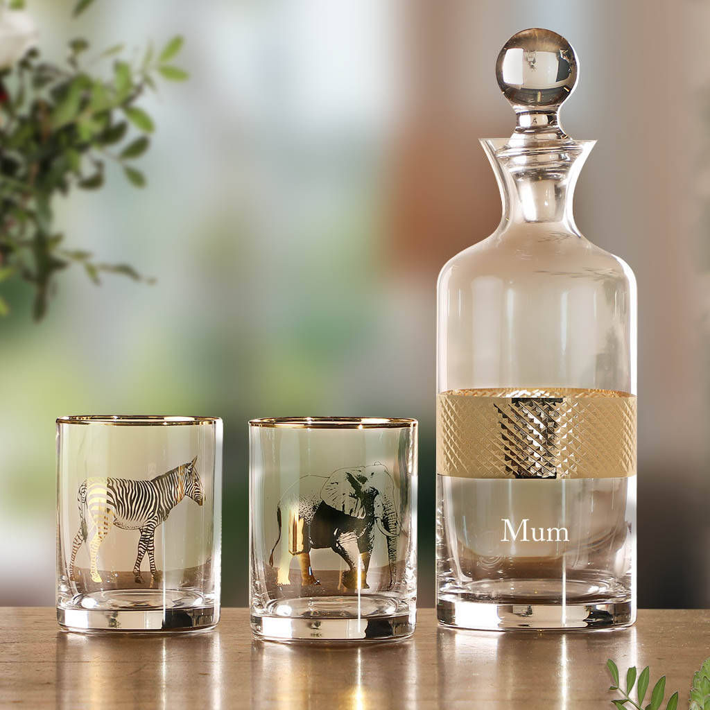 Mum's Personalised Exotic Gold Glassware Gift Set By Dibor ...