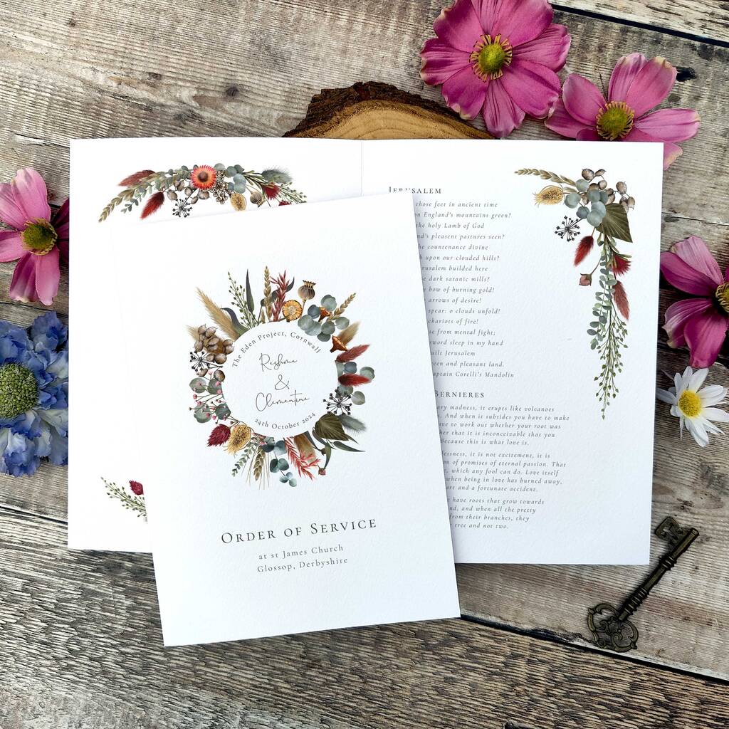 Dried Flowers Autumn Order Of Service Booklet By Paper Willow ...