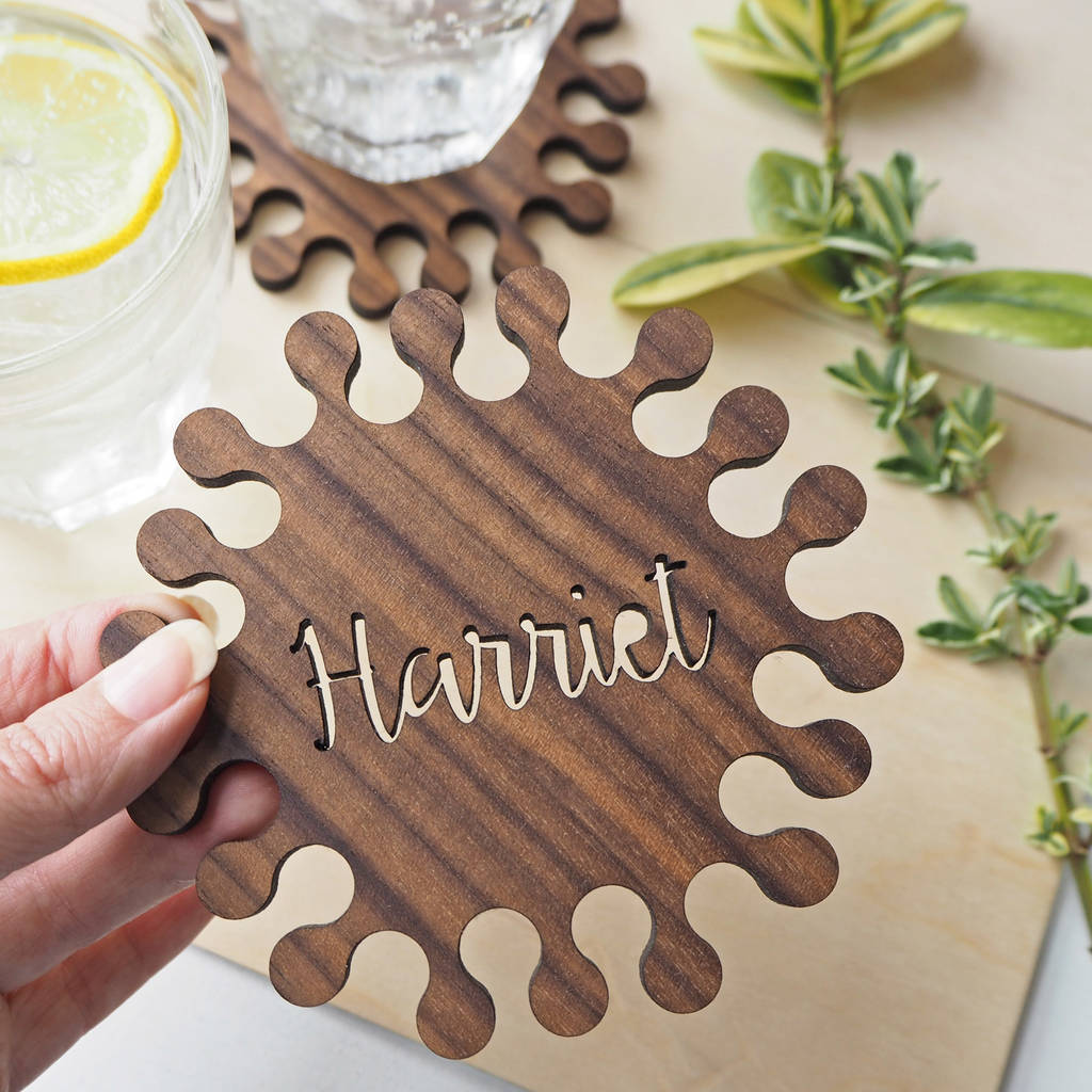 hexagon interlocking personalised walnut coasters by wood paper ...