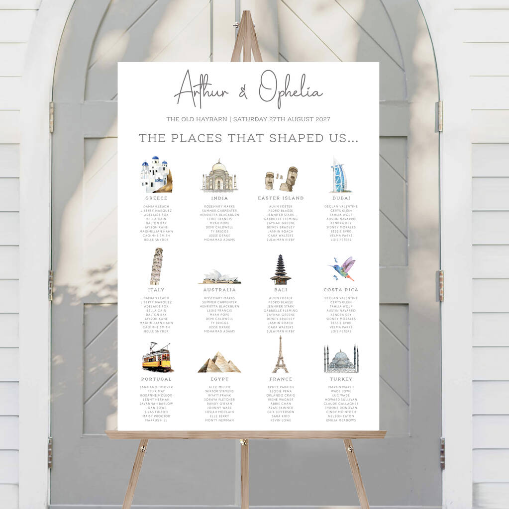 Destination Travel Icon Table Plan By Ottie Design | notonthehighstreet.com