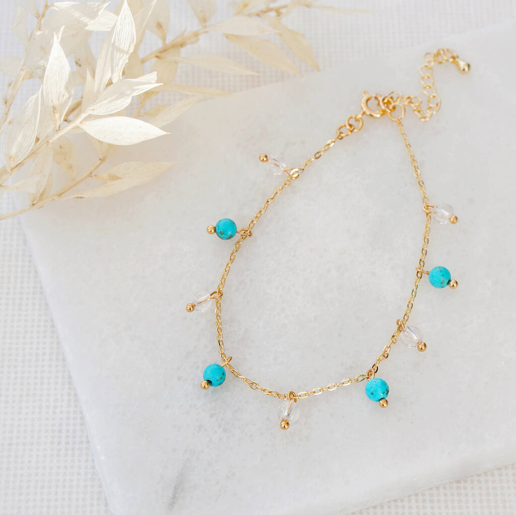 Gold Plate Turquoise And Clear Quartz Bracelet By Xander Kostroma