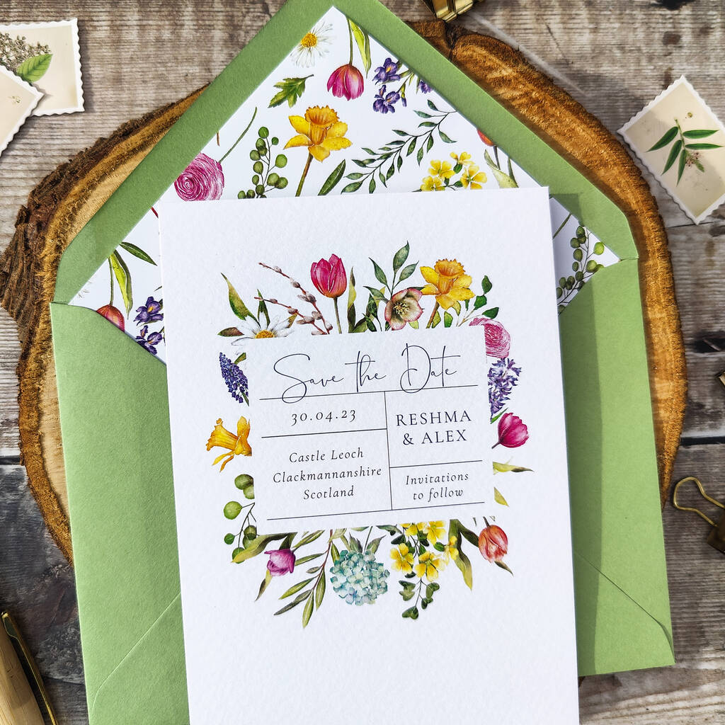 Spring Flowers Save The Date Cards And Envelopes By Paper Willow ...