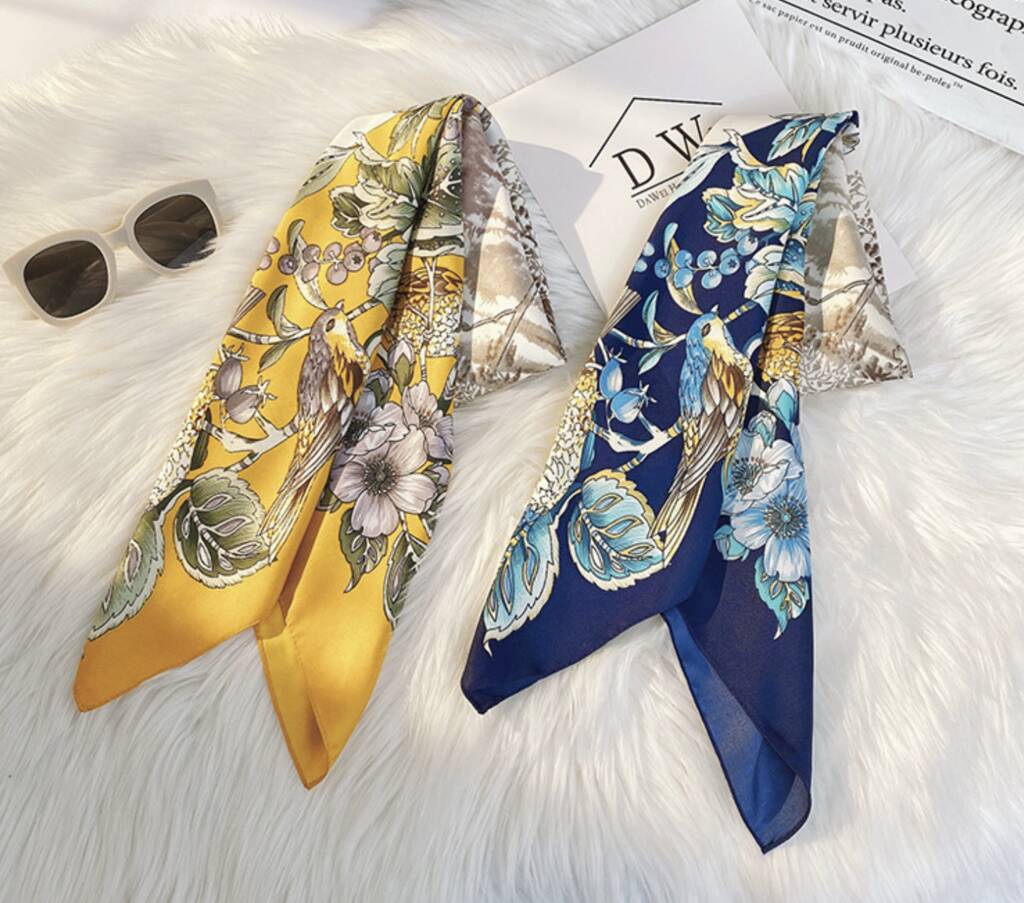 Floral Flower Yellow And Blue Scarf By GY Studios