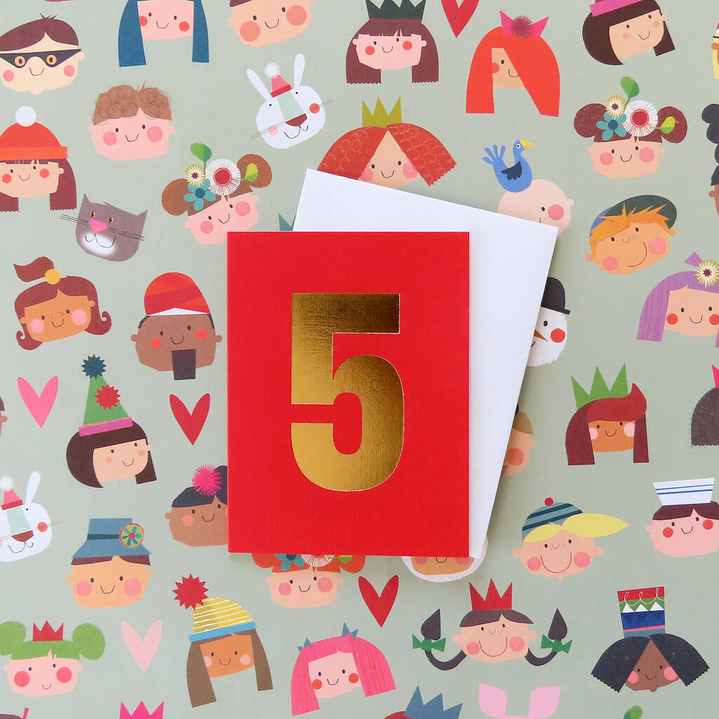 Mini Gold Foiled Number Five Card By Kali Stileman Publishing