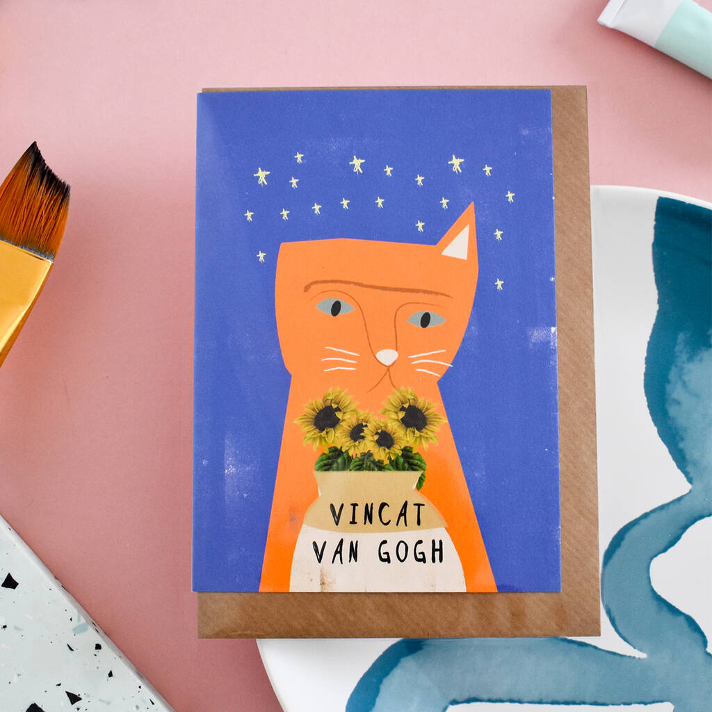 Vincat Van Gogh Cat Artist Greetings Card By Niaski ...