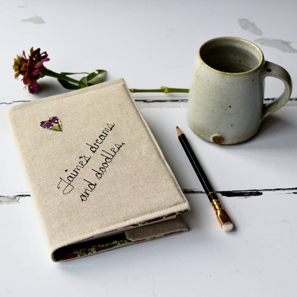 personalised linen and liberty print notebook by handmade at poshyarns ...