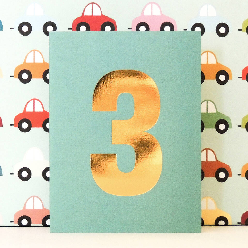 Mini Gold Foiled Number Three Card By Kali Stileman Publishing