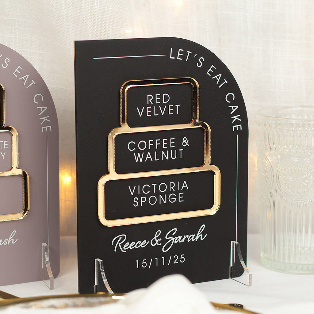 Modern Arch Wedding Birthday Cake Flavour Sign By Love Lumi Ltd