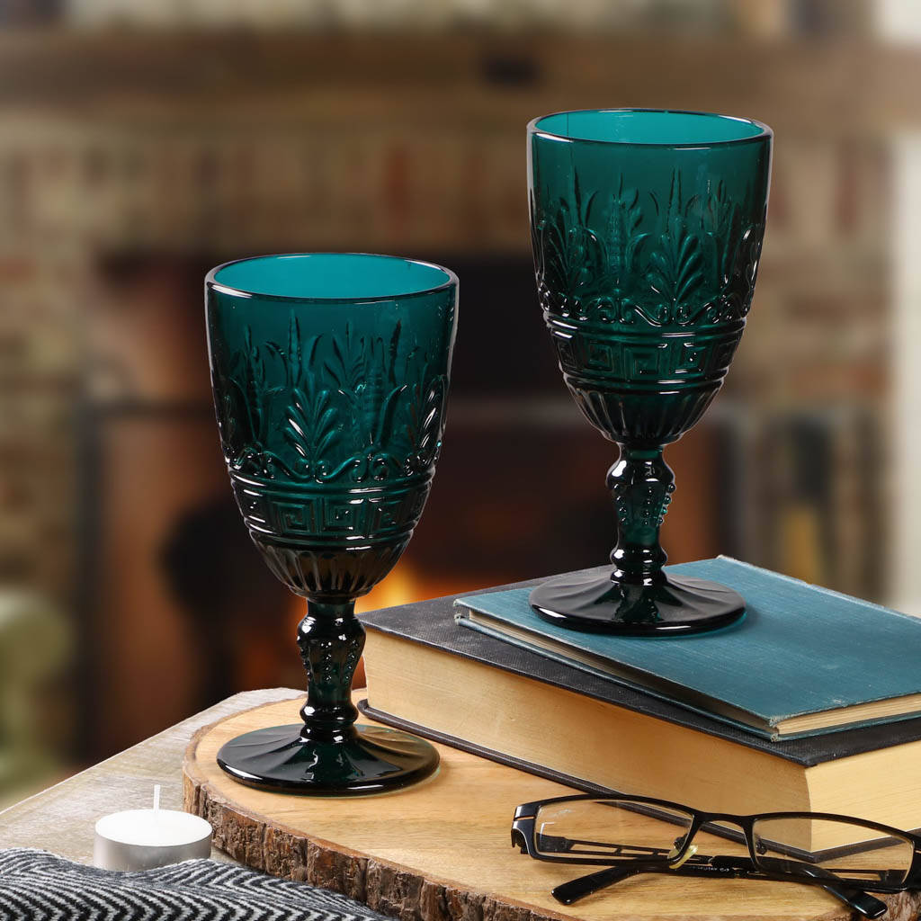 Set Of Four Teal Blue Art Deco Wine Goblets By Dibor ...