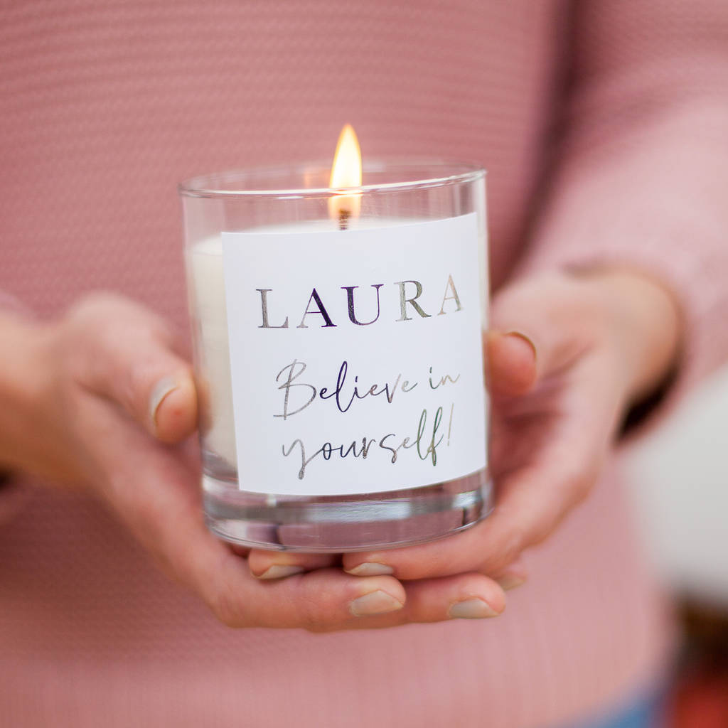 mindfulness 'believe' personalised candle by little cherub design ...