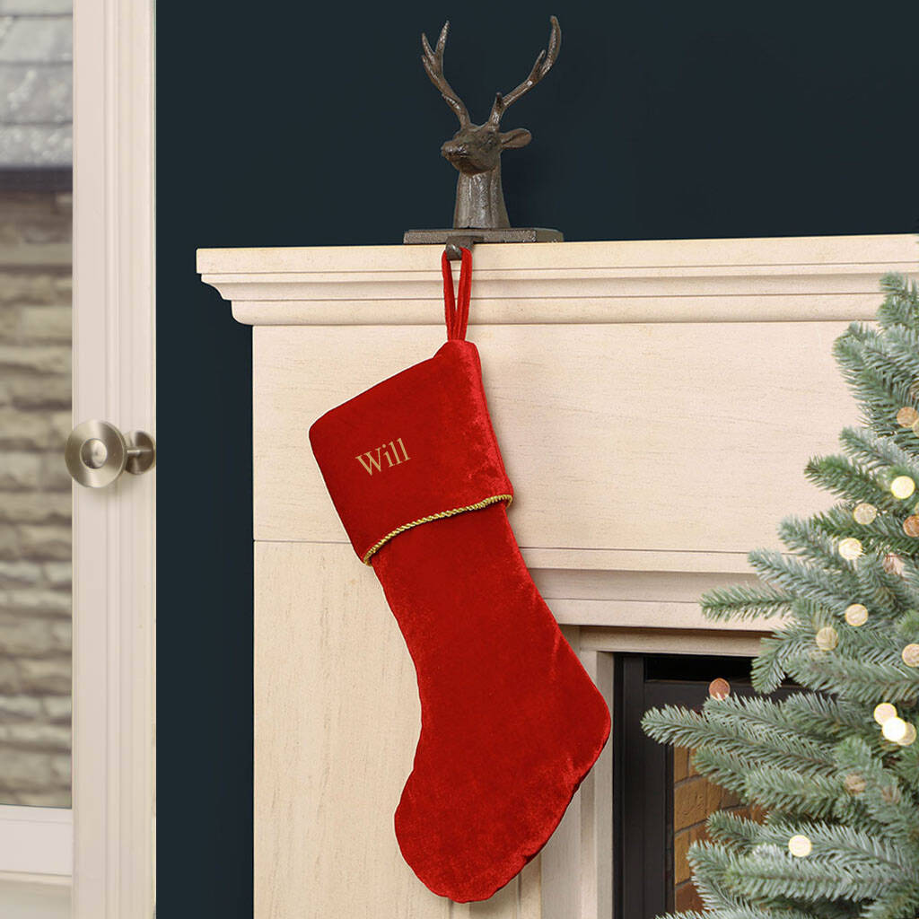 Personalised Luxury Ruby Red Velvet Christmas Stocking By Dibor