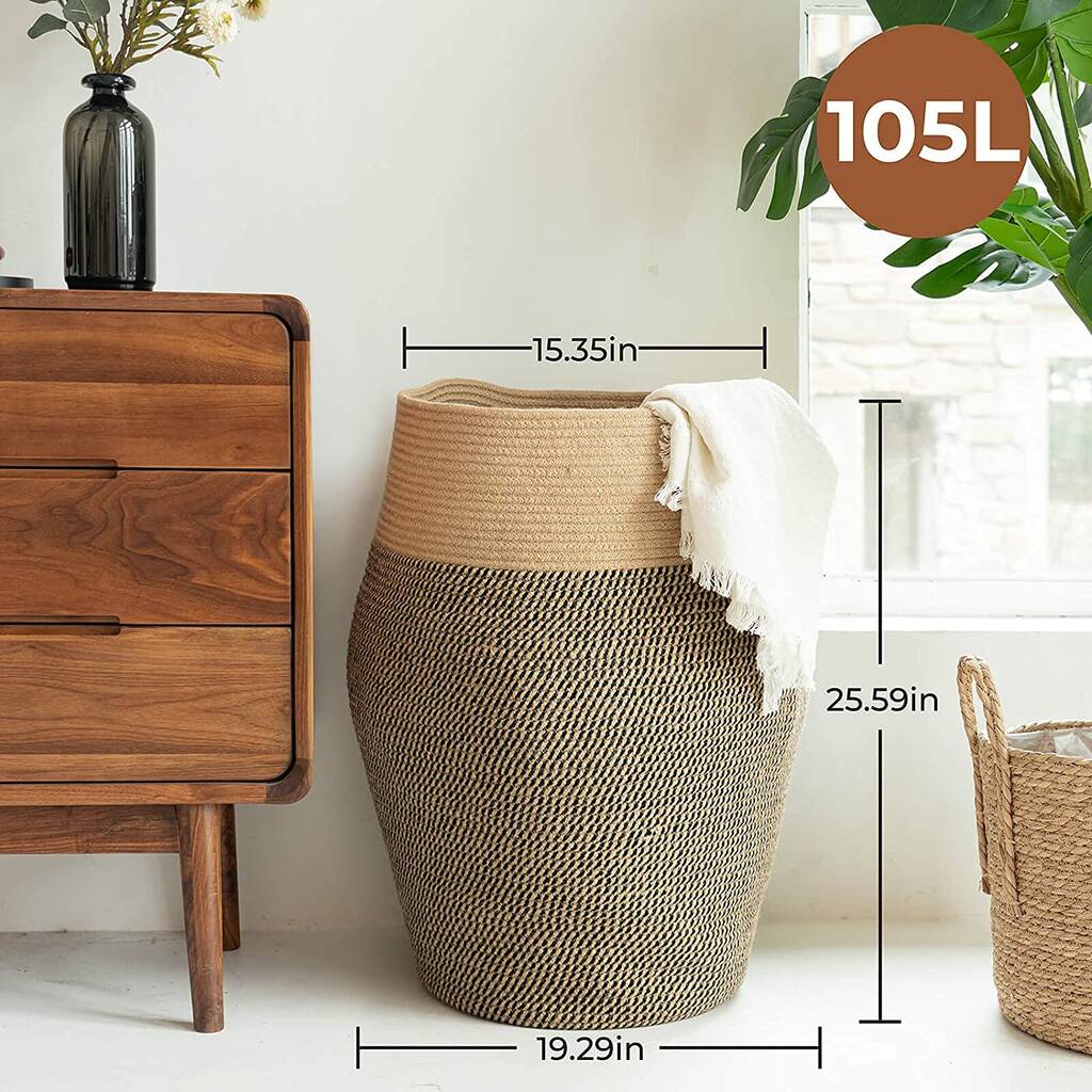 Tall Laundry Hamper Basket Jute Rope Storage By Momentum ...