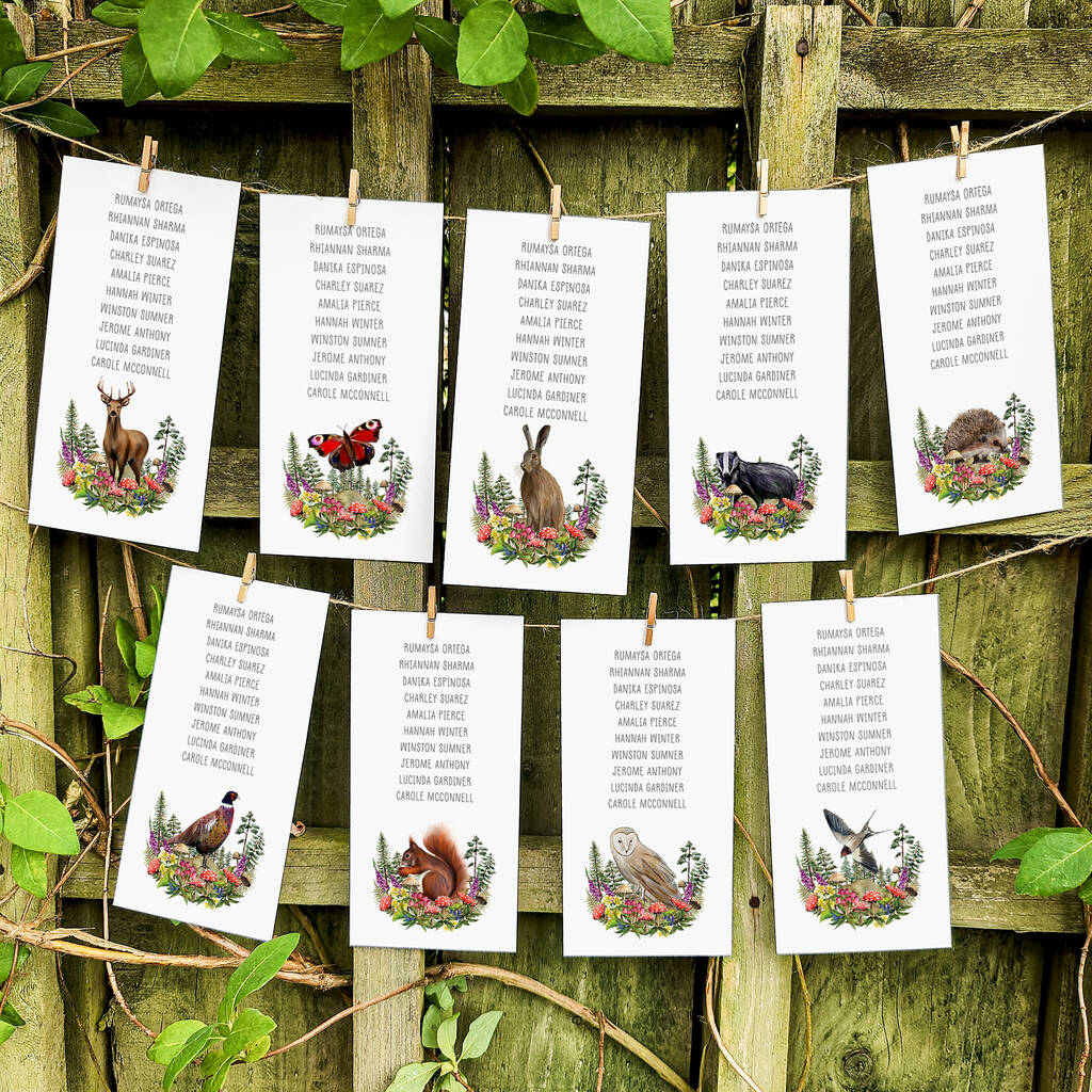Woodland Animals Table Plan Cards By Paper Willow | notonthehighstreet.com