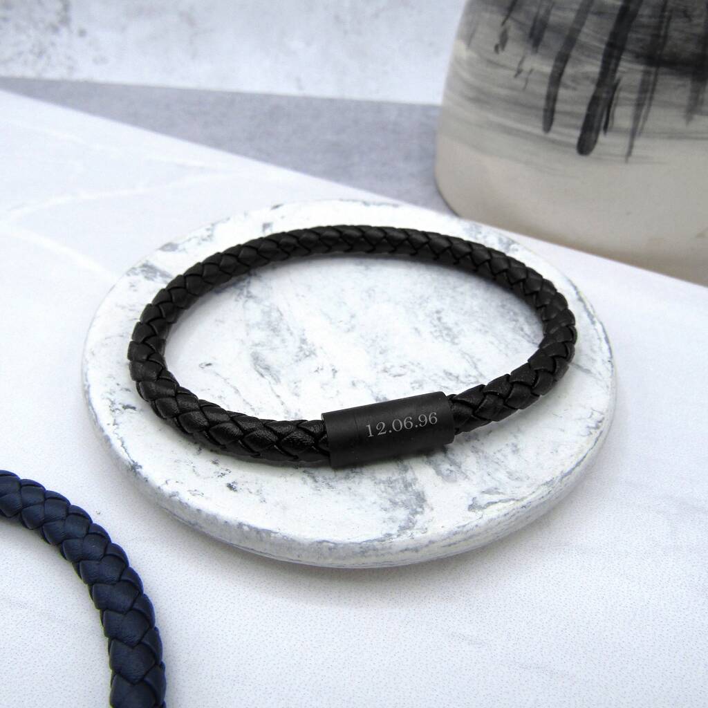 Personalised Men's Woven Leather Bracelet By PARKER&CO ...