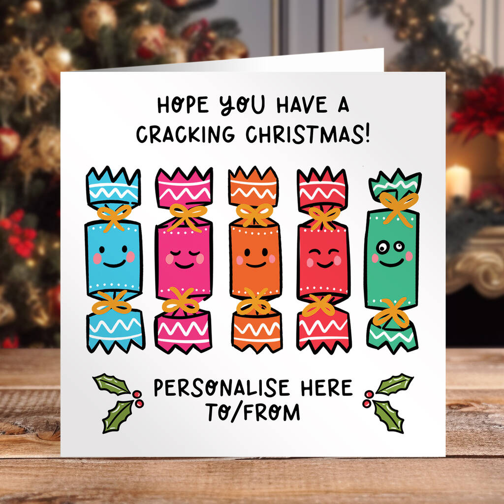 Personalised Christmas Crackers Cards Single Card Or 10 Pack By Lunella