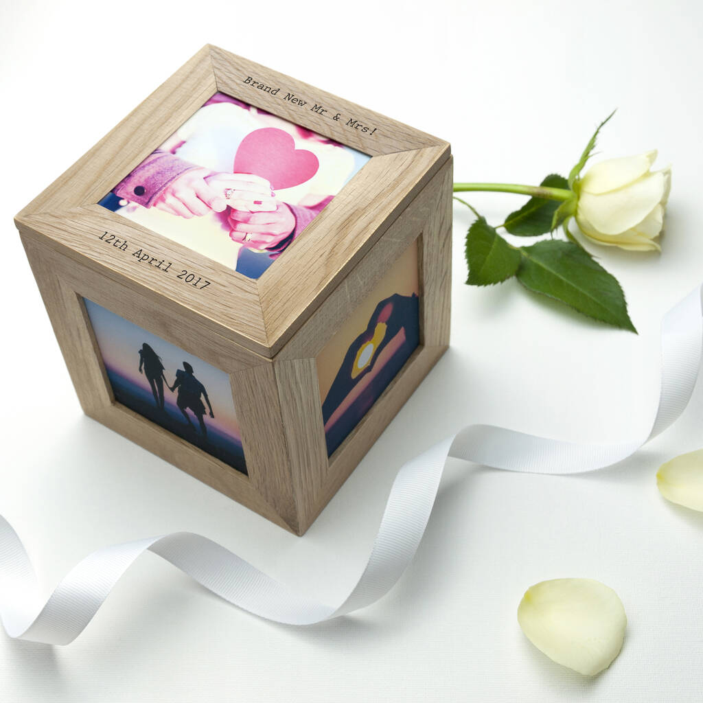 Personalised Oak Couples Photo Cube Keepsake Box By JUNGLEY | notonthehighstreet.com