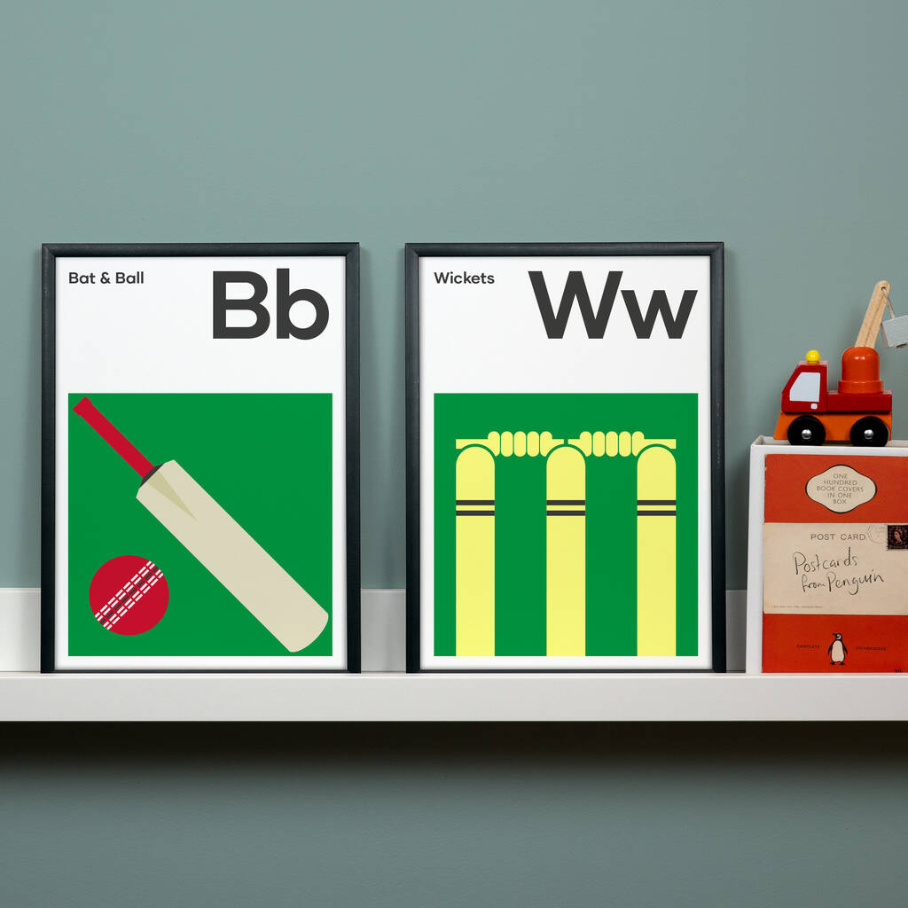 Cricket Bat And Ball Print, Wall Art For Children By Dinkit ...