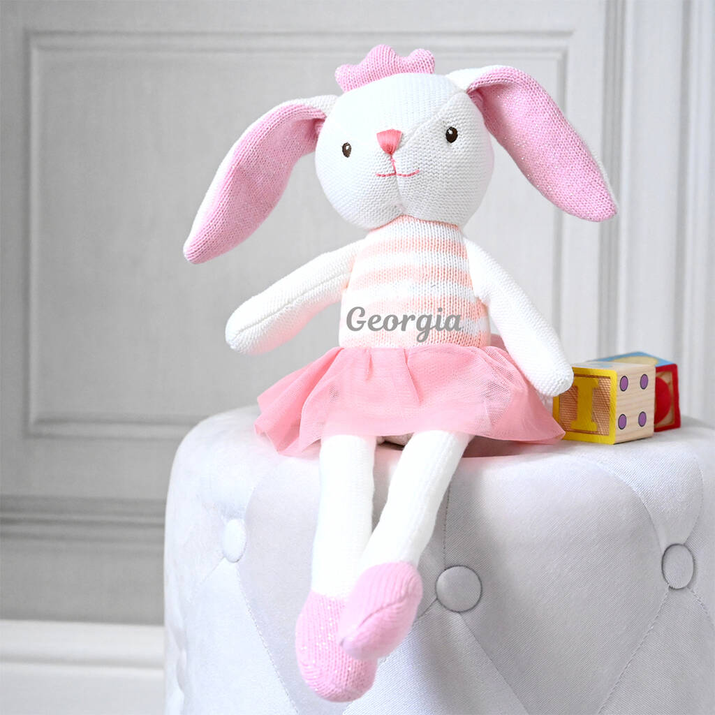 Personalised Knitted Pink Bunny Soft Toy By 1st Birthday Gifts ...