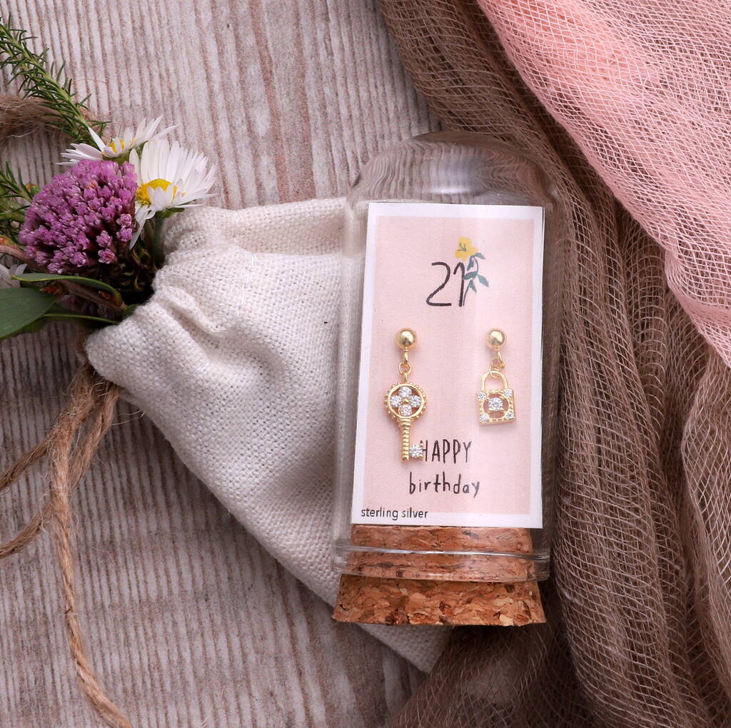 21st Key And Lock Earrings In Terrarium Bottle By attic ...