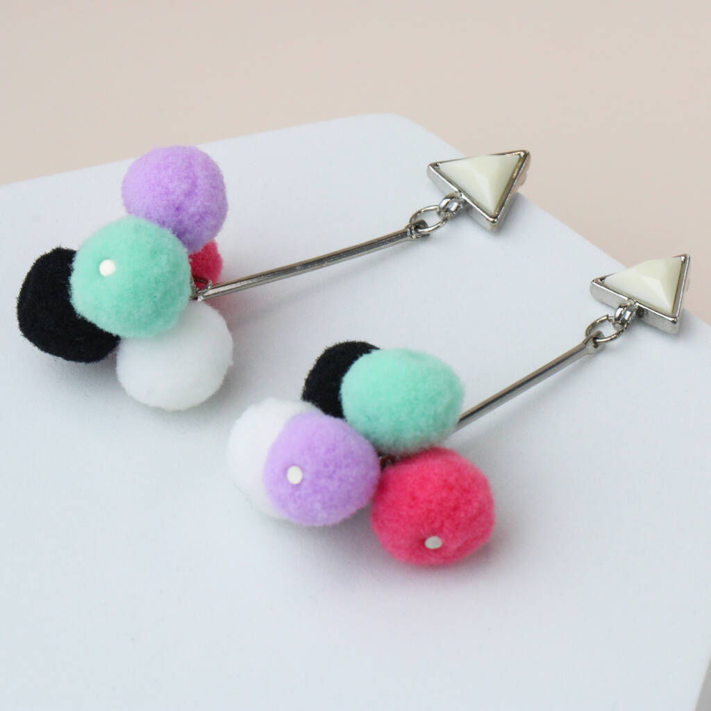 Colourful Pom Pom Dangle Earrings By GY Studios