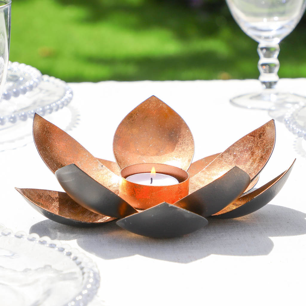 Black And Copper Metal Flower Garden Candle Holder By Dibor ...